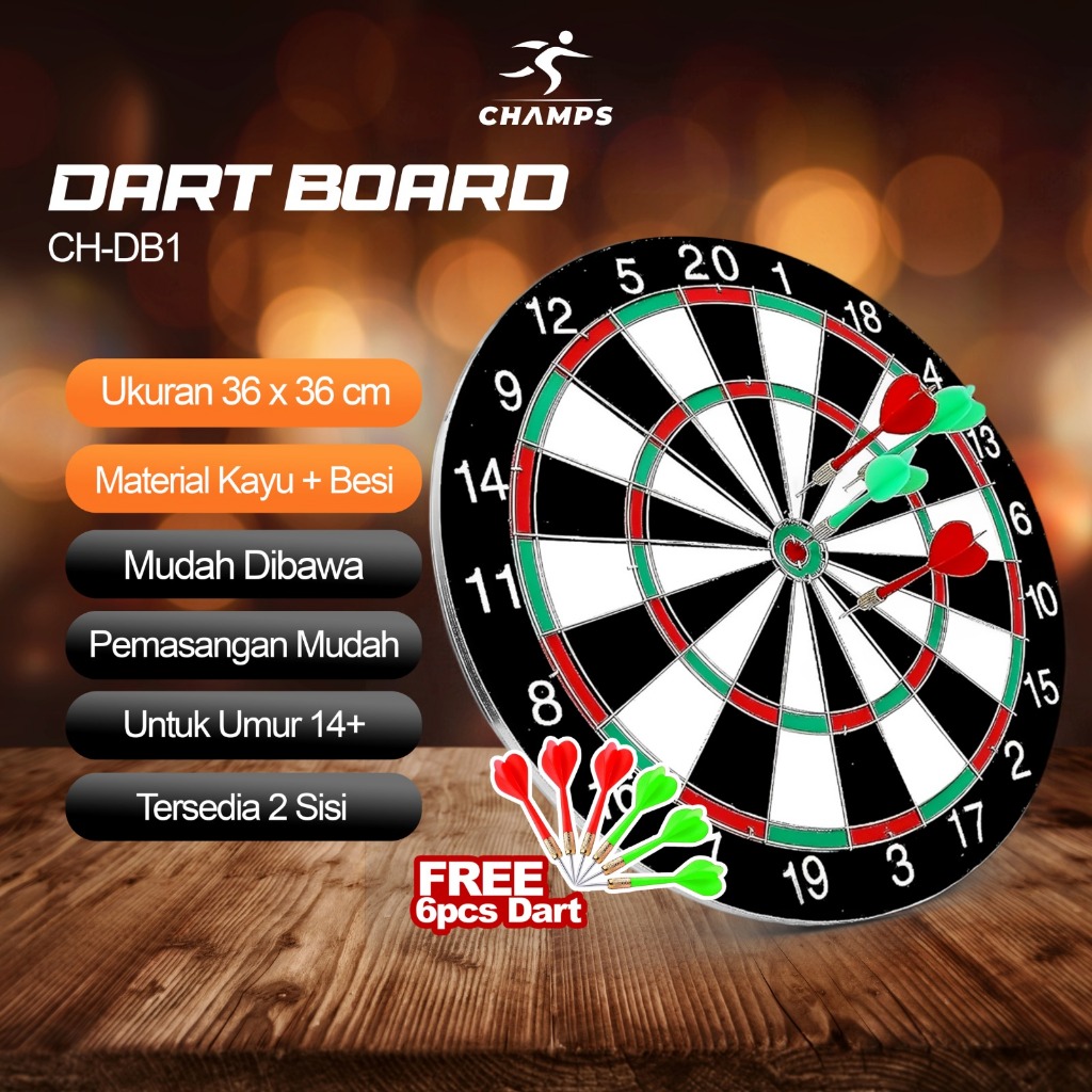 Jual CHAMPS Dart Board Game – Papan Panahan Dinding 43cm Diameter ...
