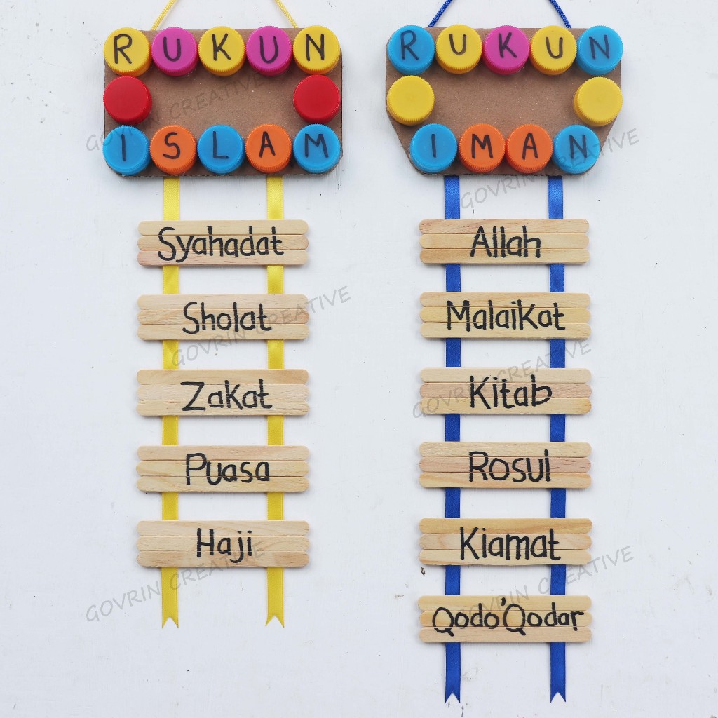 Jual prakarya hiasan dinding rukun islam dan rukun iman dari tutup botol dan stik es krim ...