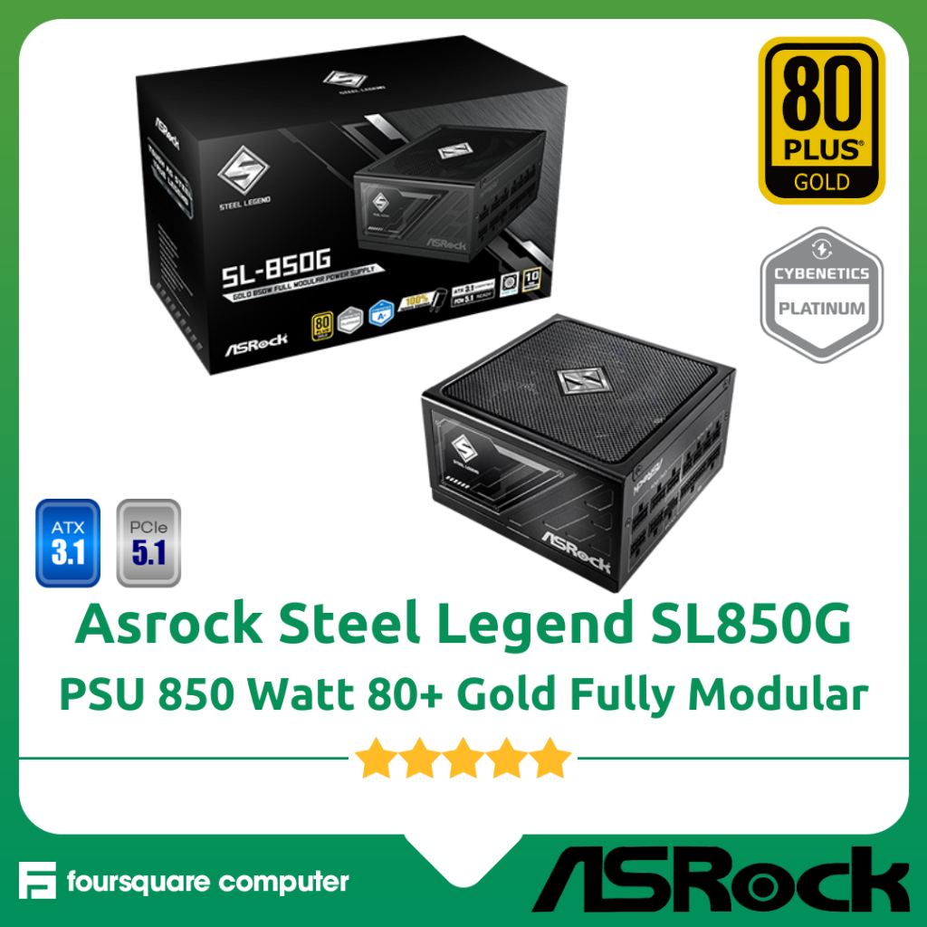 Jual Asrock Steel Legend SL-850G - PSU 850 Watt 80 Plus Gold Full Modular ATX 3.1 PCIe 5.1 Ready ...