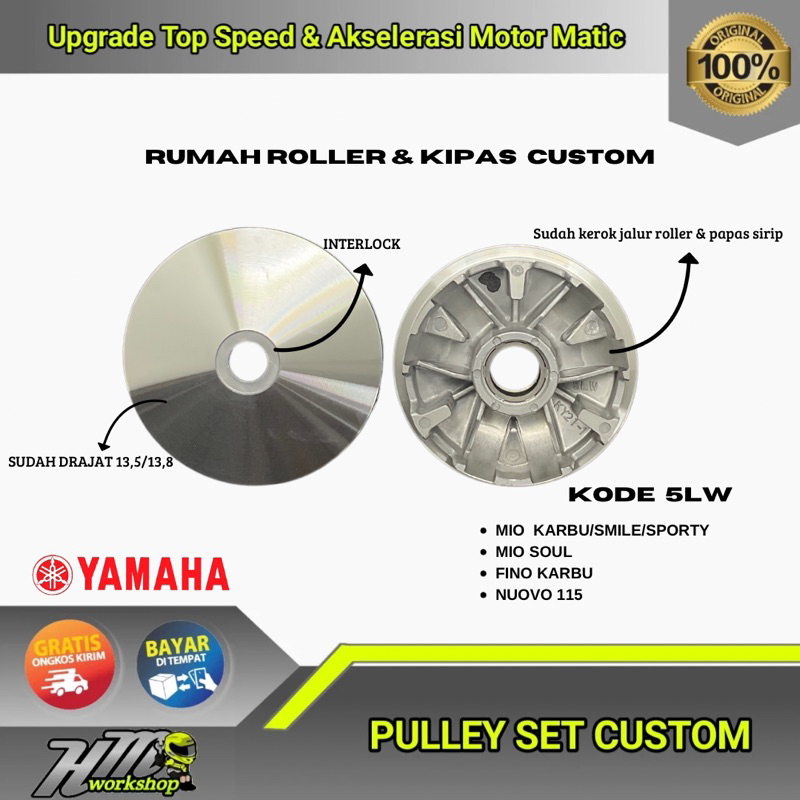 Jual rumah roller bubut custom pulley racing mio 115 karbu/sporty/smile/mio soul/ nouvo/fino ...