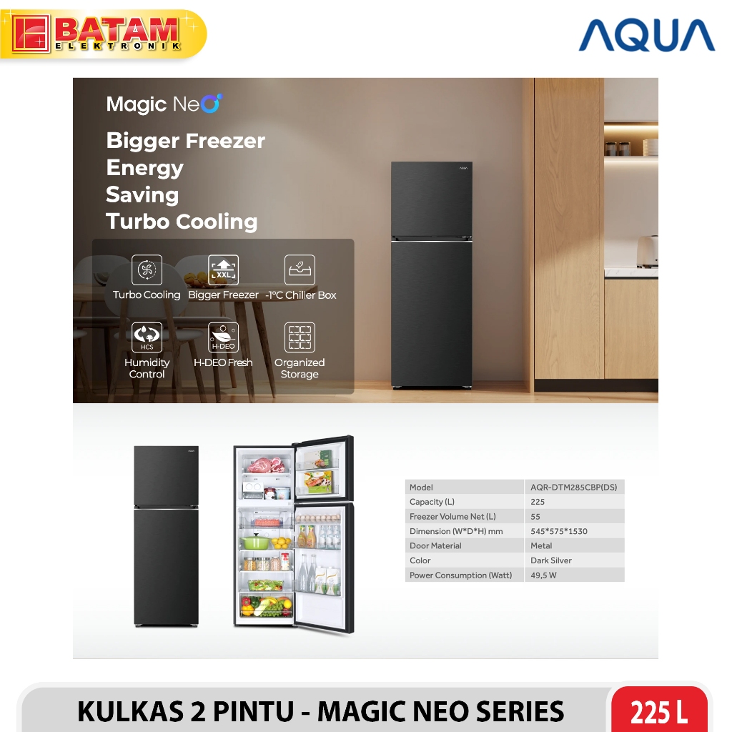 Jual AQUA KULKAS 2 PINTU 225 LITER MAGIC NEO SERIES (DARK SILVER)- AQR-DTM285CBP(DS) | Shopee ...