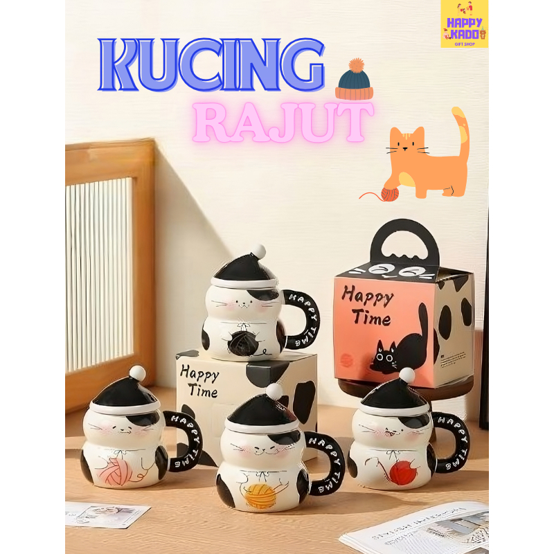 Jual Gelas Mug Kucing Rajut Yarn Cat Aesthetic Keramik Imut Kotak ...