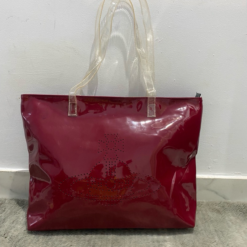 Jual tote shoulder bag merah glossy preloved | Shopee Indonesia