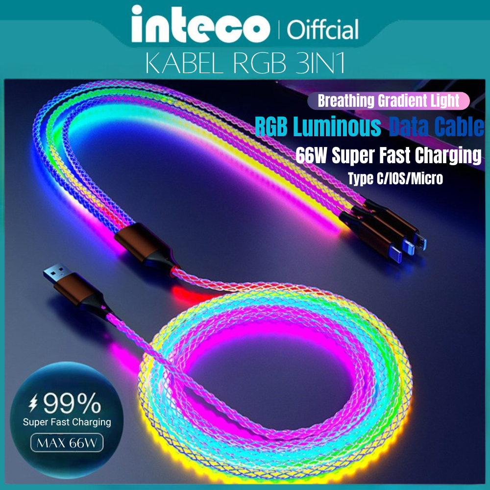 Jual Kabel Data 3in1 66W 6A Fast Charging RGB LED WARNA Kabel Lightning ...