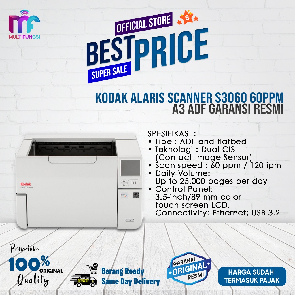 Jual Kodak Alaris Scanner S3060 60ppm A3 ADF Garansi Resmi | Shopee ...