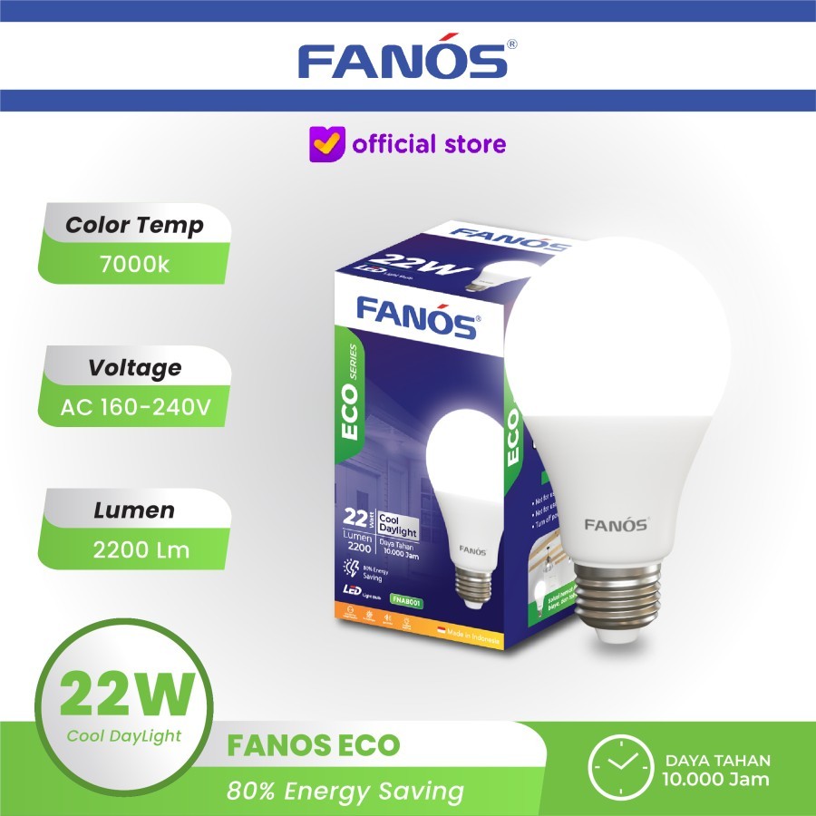 Jual Lampu Led Light Bulb Fanos Eco 22 Watt warna Cool Daylight Putih | Shopee Indonesia