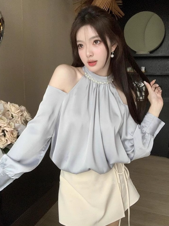 Jual [Elegant]TokoHalo Atasan Wanita Top Lengan Panjang Baju Polos Bahu ...