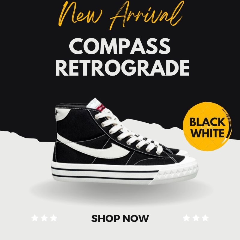 Jual Sepatu Compass Retrograde High Black White Men's Original | Shopee ...