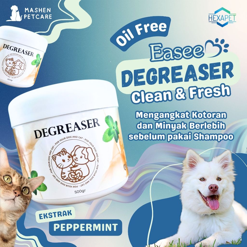 Jual HEXAPET Degreaser Angkat Minyak Kotoran Kulit dan Bulu Kucing Anjing Oil Free EASEE 250gr ...