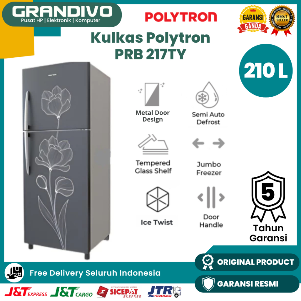 Jual Kulkas Polytron 2 Pintu 210 Liter PRB 217TY Tanpa Bunga Es Low ...