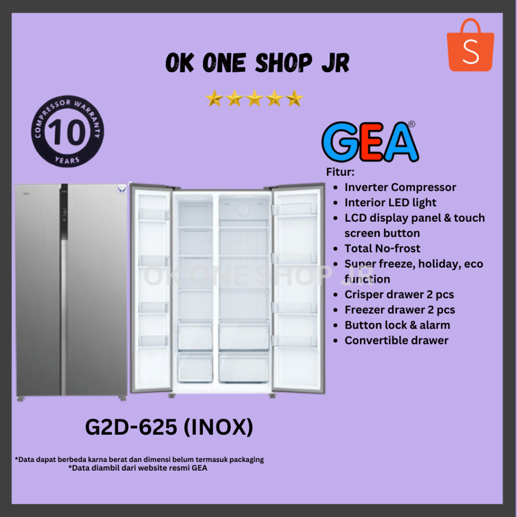 Jual GEA Kulkas Side By Side Inverter G2D 625 INOX | Refrigerator | Shopee Indonesia