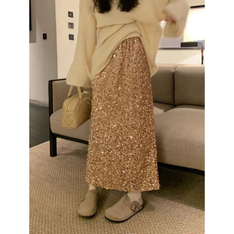 Jual Berbagai Model Rok Sequin skirt velvet shiny dan rok bulu2 Panjang ...