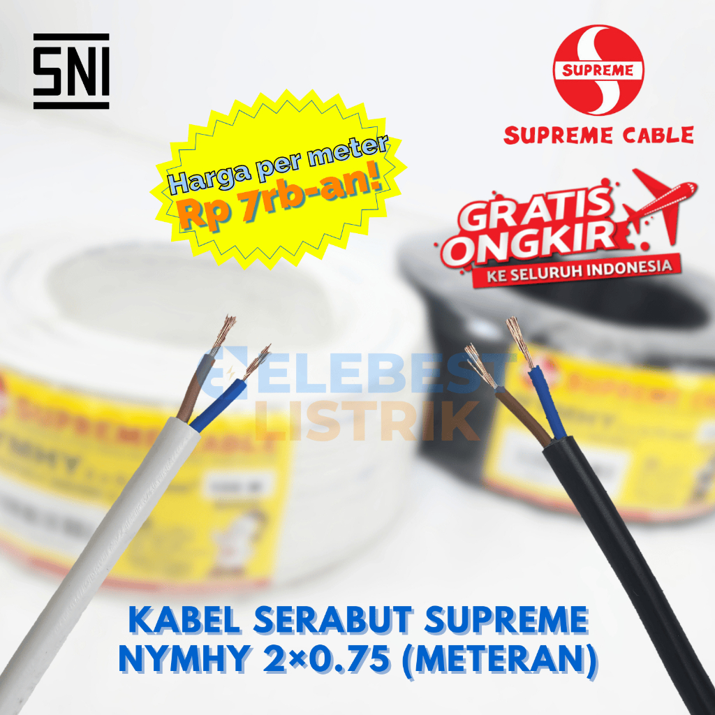 Jual (PER METER) NYMHY 2x0.75 mm² SUPREME - Kabel Serabut Hitam Putih | Shopee Indonesia
