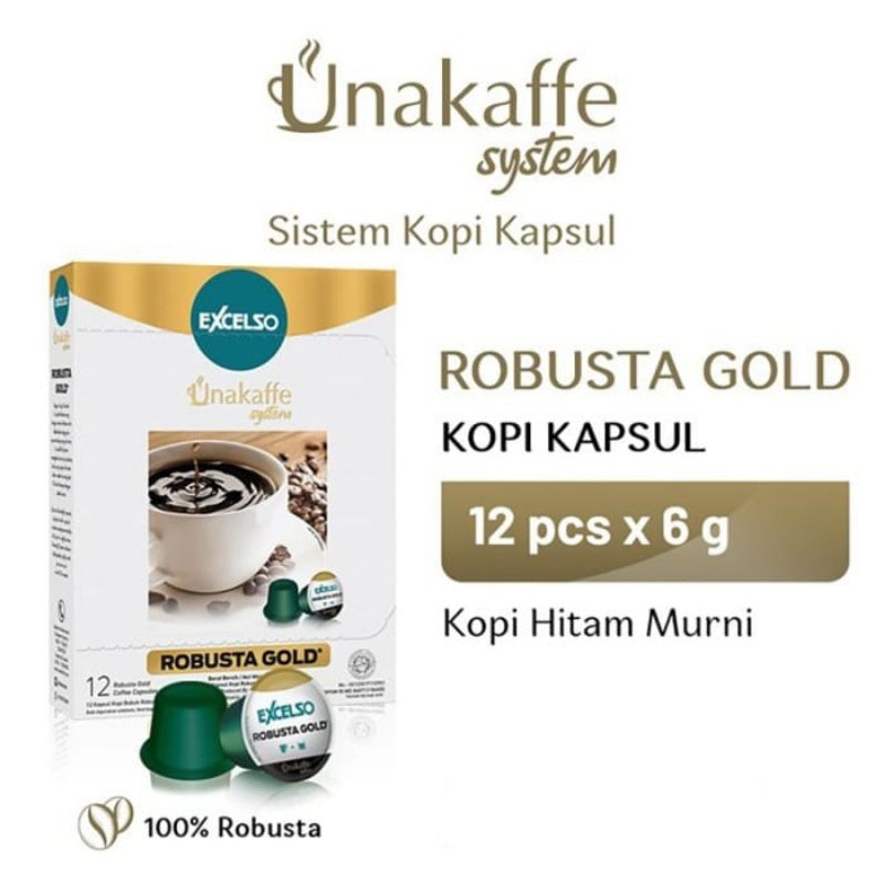 Jual EXCELSO Capsule Unakaffe Kopi Kapsul ROBUSTA GOLD 12 pods | Shopee ...