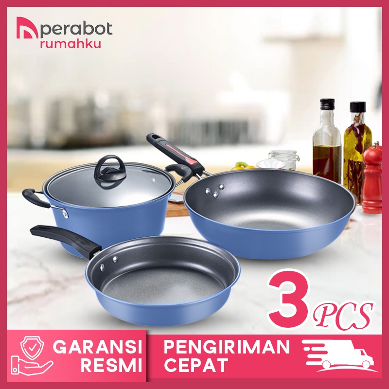 Jual Panci Set Wat 3 pcs - Panci Penggorengan Wajan 1 Set Biru | Shopee ...