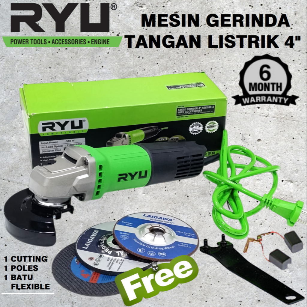 Jual Gerinda RYU RSG 100-3 Mesin Gerinda Tangan Listrik 4 inch Angel Grinder 4" Gurinda Grenda ...