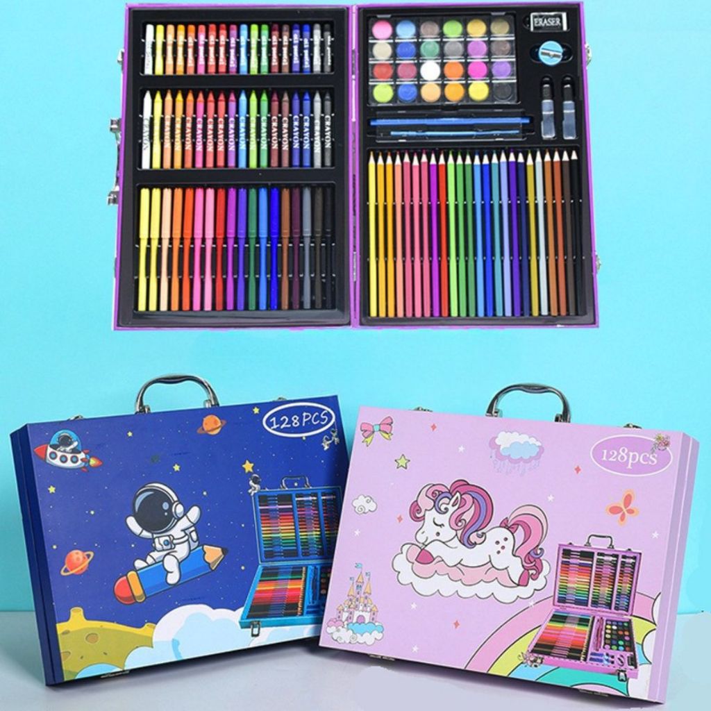 Jual Crayon Set 128Pcs Koper Aluminium Besi Box Alat Lukis Anak Koper ...