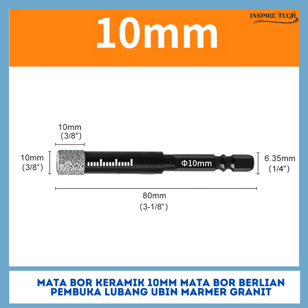 Jual Mata Bor Diamond Holesaw Drill Bit 10mm Hexagonal Dry Drill bit ...