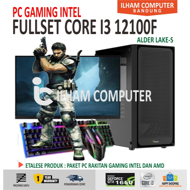 Jual PC GAMING FULL SET INTEL CORE I3 12100F VGA GTX1650 4GB DDR4 16GB SSD 256GB HDD 1TB MONITOR ...