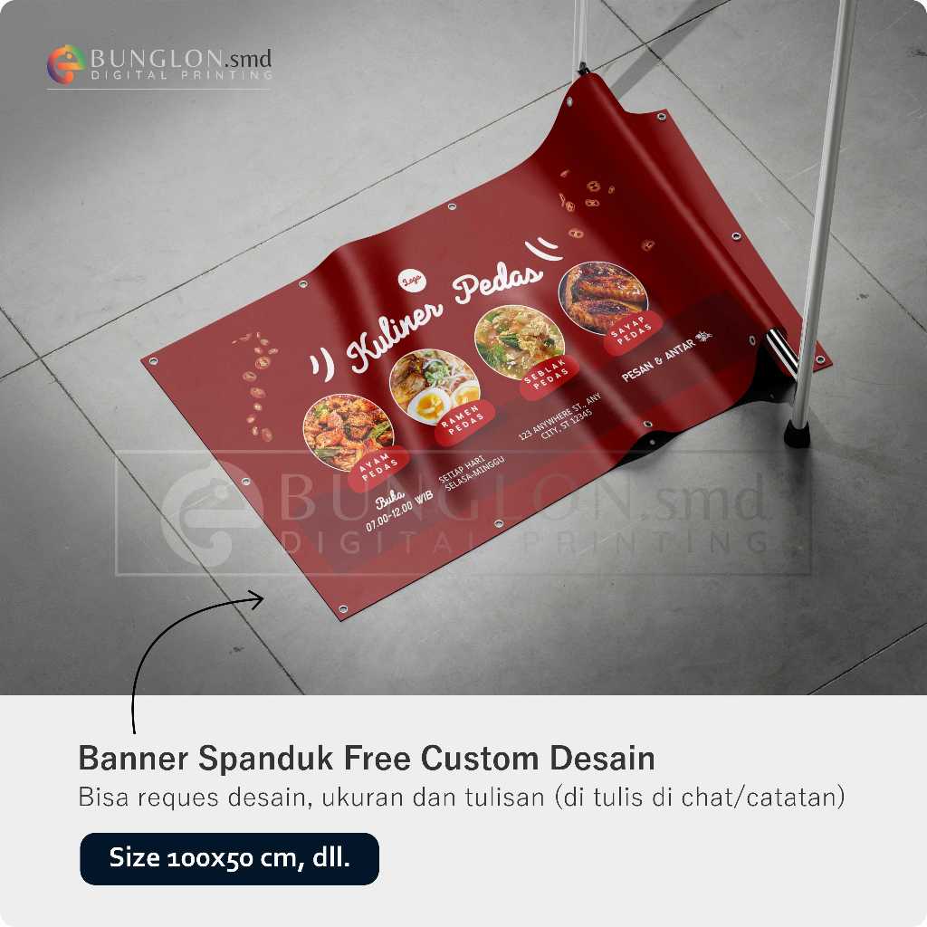 Jual PRINT CETAK SPANDUK BANNER KULINER PEDAS FREE DESAIN CUSTOM ...