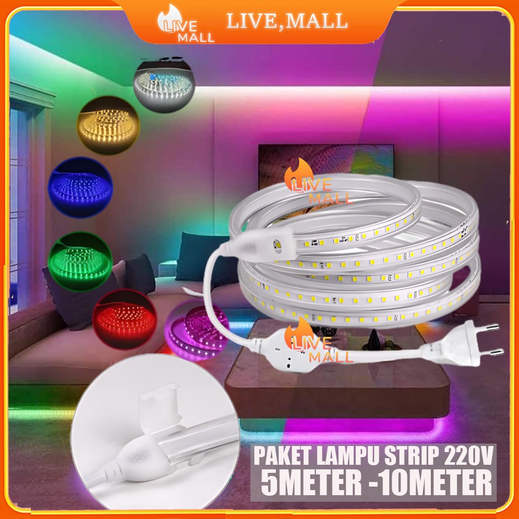 Jual PAKET Lampu Led Strip Selang 5050 5m 8m 10 meter (lampu strip+ ...