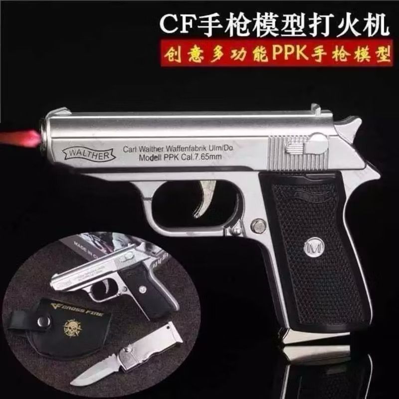 Jual PISTOL KOREK API SILVER PLUS PAJANGAN/ KOREK API GAS ISI ULANG ...