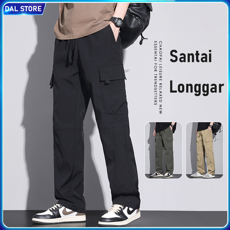Jual Celana cargo panjang pria Korean Style Loose Pants Oversize Cargo Pants Wide Leg Pants ...