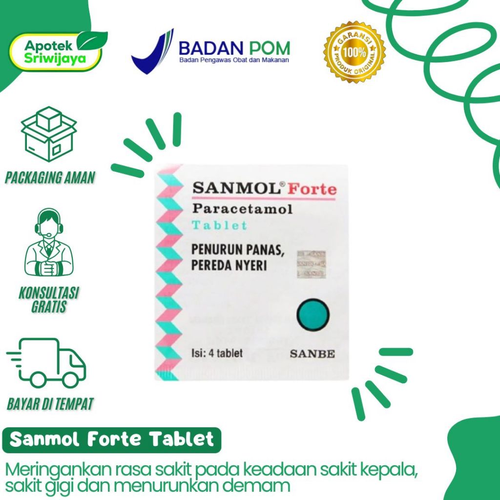 Jual Sanmol Forte Tablet Paracetamol (1 strip isi 4 tablet) | Shopee ...
