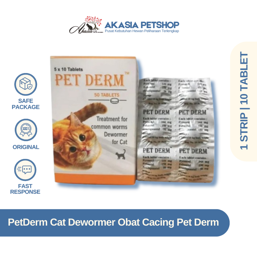 Jual PetDerm Cat Dewormer Obat Cacing Kucing Pet Derm 1 Strip @10 ...