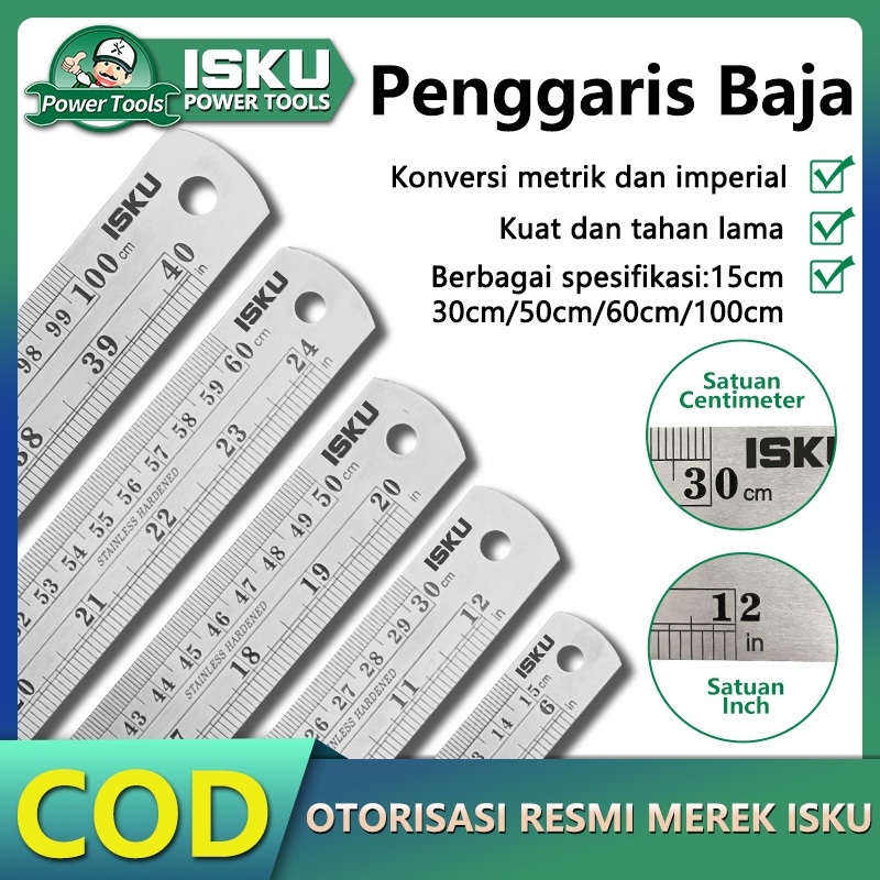 Jual ISKU Penggaris Besi 15/30/50/60/100cm Stainless Steel Ruler | Shopee Indonesia