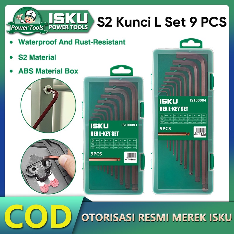 Jual ISKU Kunci L Set Flat End Hex Set Key 9 Piece Allen Key CR-V Ball ...