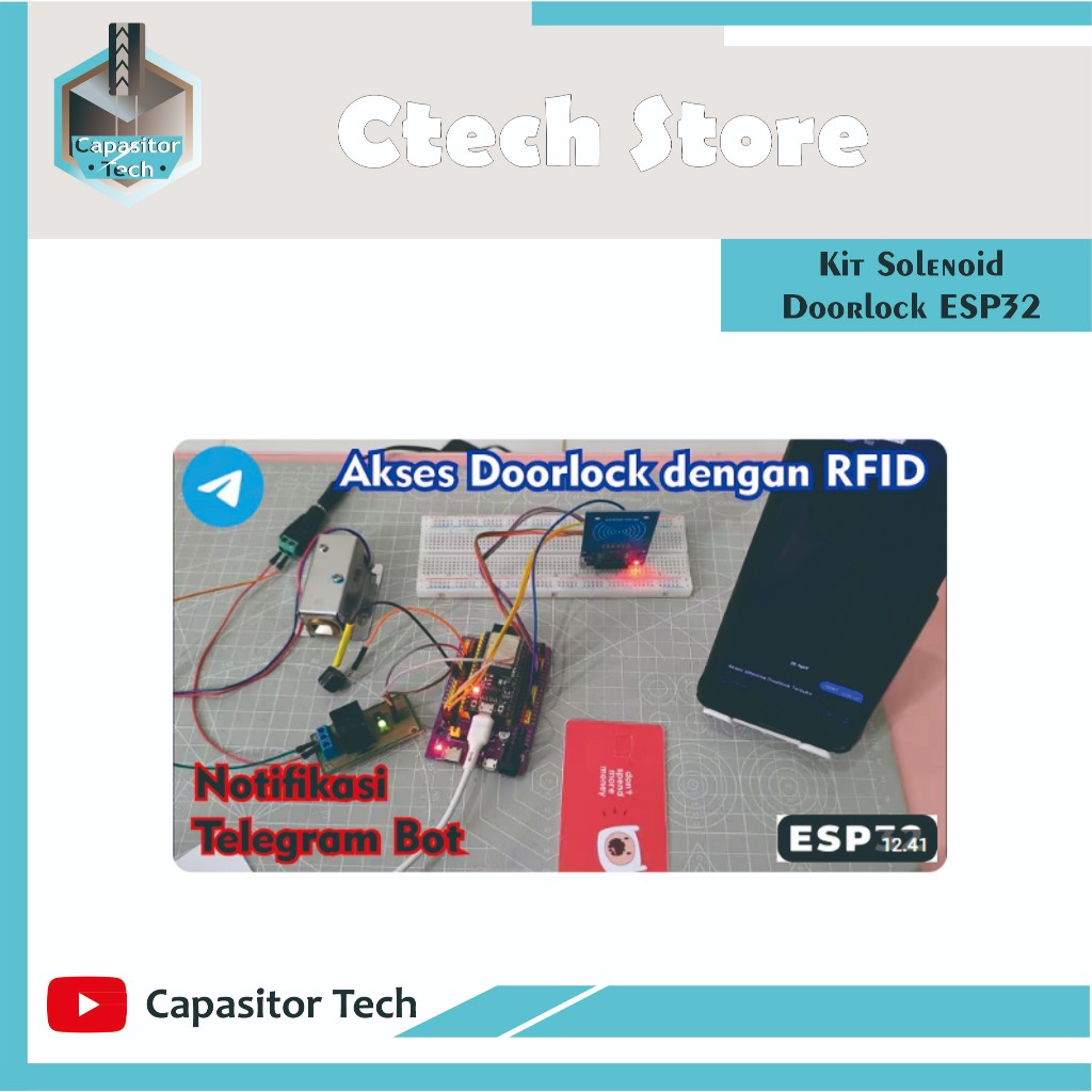 Jual Kit Solenoid Doorlock ESP32 Dengan RFID dan Telegram Bot Sesuai Yt Capasitor Tech | Shopee ...