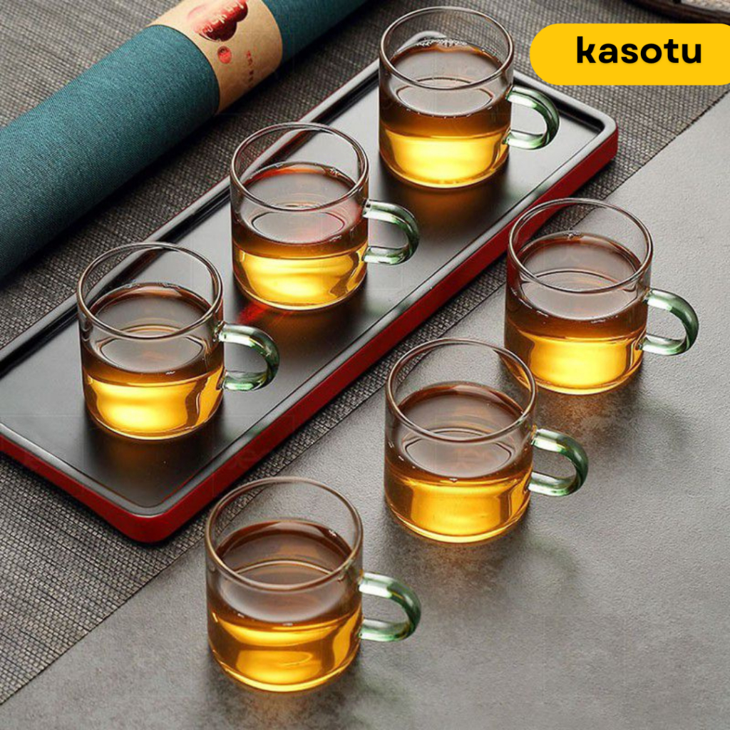 Jual Isi 6 Set Gelas Cangkir Kopi Teh Kaca Aesthetic Tahan Panas 120ml Lusinan Ala Korea Jepang ...
