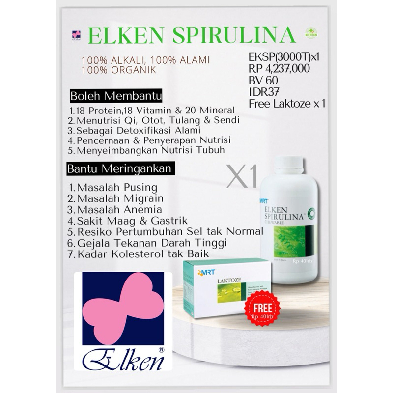 Jual Promo Elken Spirulina (3000 Tablet) Free Laktoze (3 Sachets) | Shopee Indonesia