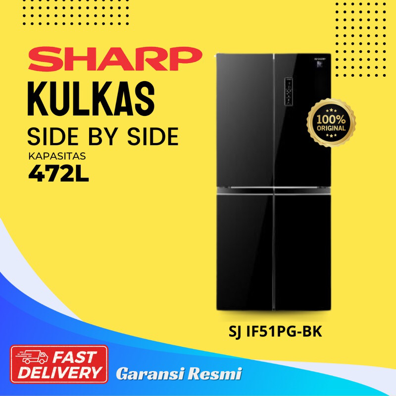 Jual KULKAS SHARP SIDE BY SIDE SJ-IF51PG-BK 4 Pintu 472 Liter J-TECH INVERTER / New Queen Series ...