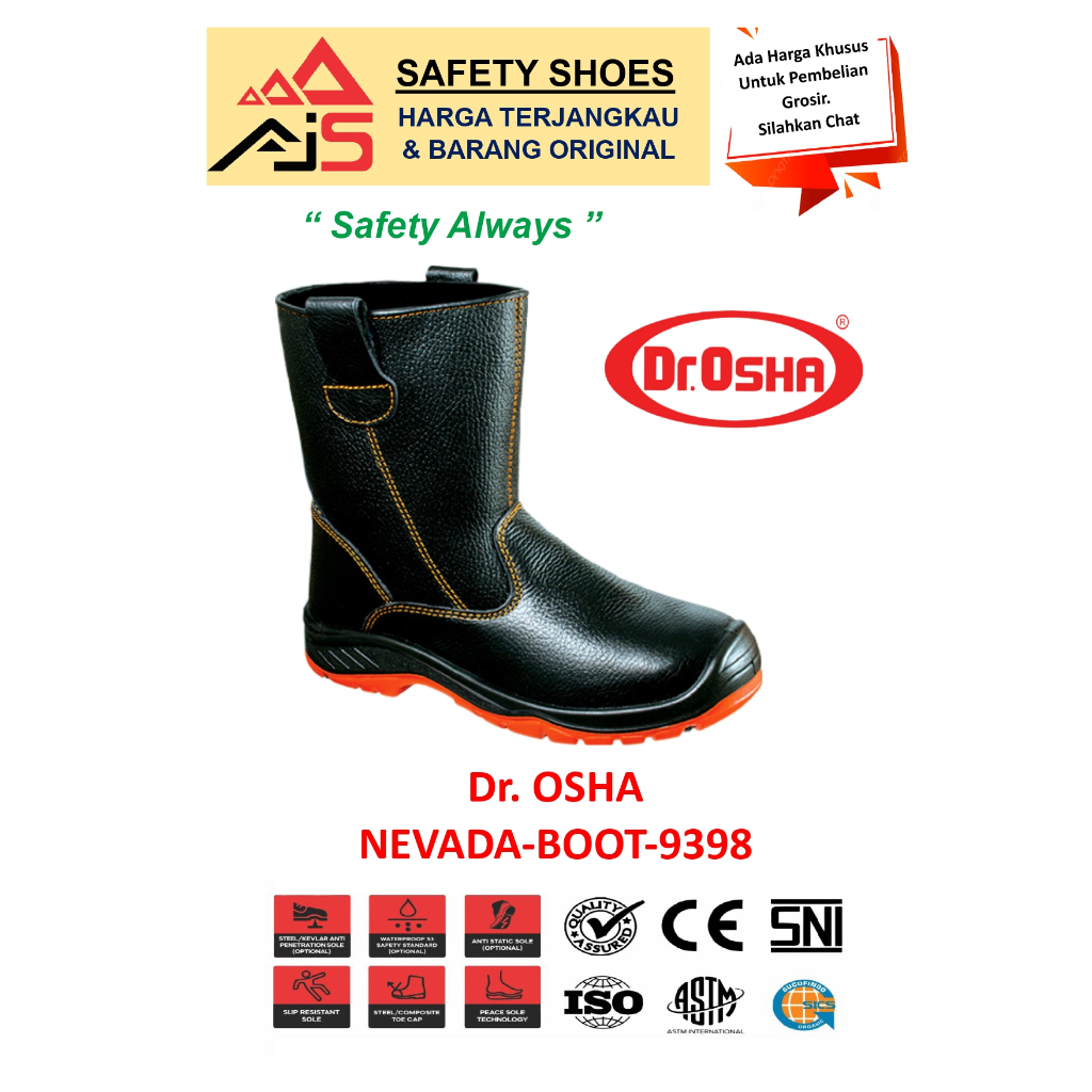 Jual Dr OSHA Nevada Boot 9398 S1 Safety Shoes - Black (Garansi Original ...