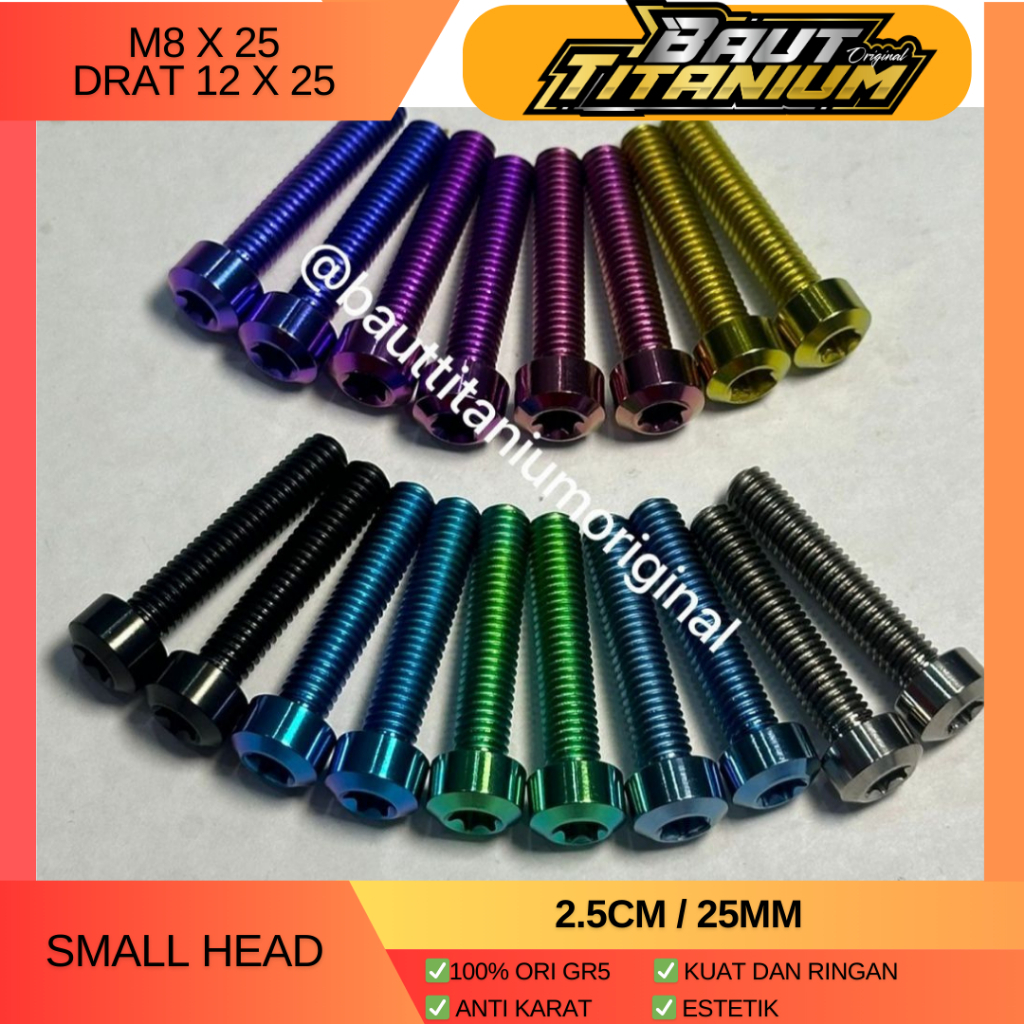 Jual Baut Titanium Gr5 M8x25 Drat 12 x 25 Small Head | Shopee Indonesia