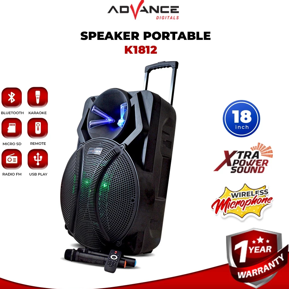 Jual Advance K1812 Speaker Bluetooth Karaoke Wireless Portable Super Bass Aktif BONUS 2 Pcs Mic ...
