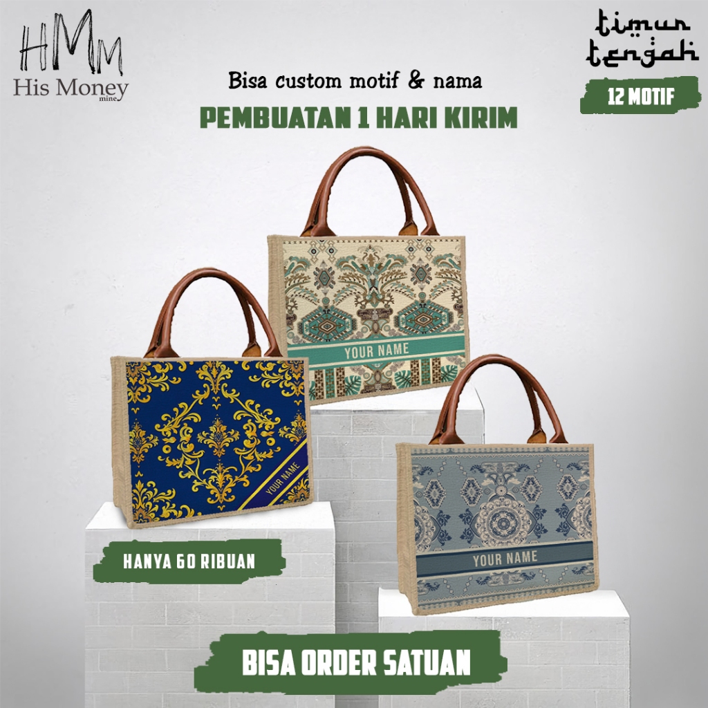 Jual Tas wanita Totebag Custom Nama Motif Etnik Timur Tengah Pengerjaan ...