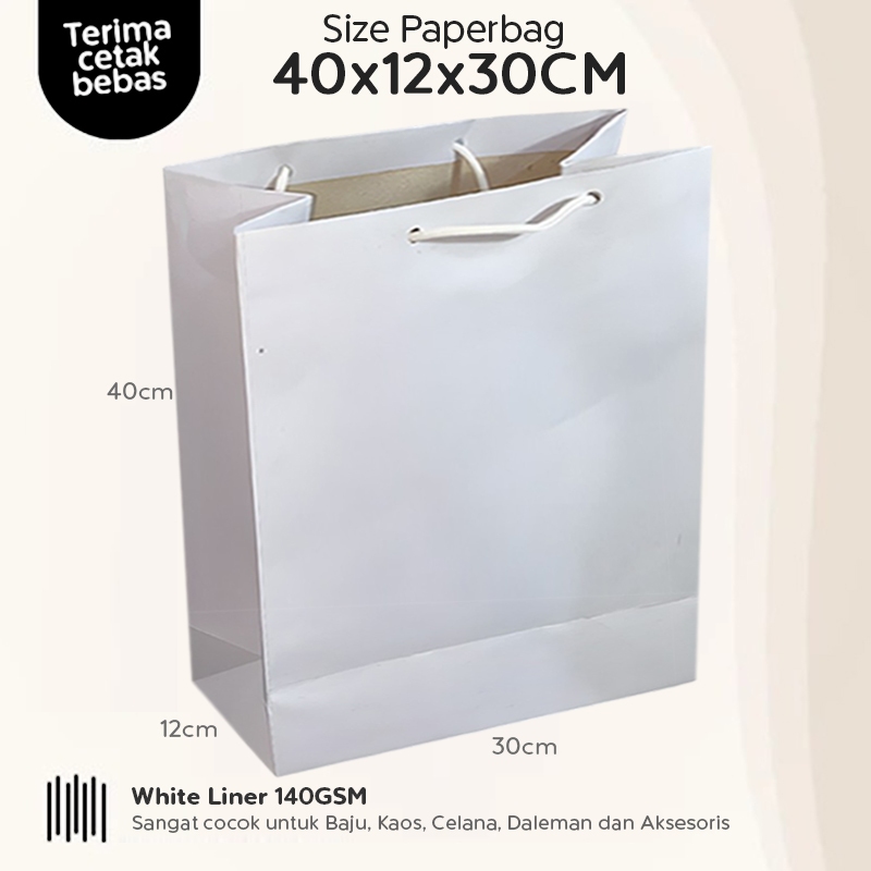 Jual (LINER) Paper Bag Putih JUMBO 40x12x30 CM, Paperbag Polos Packing ...