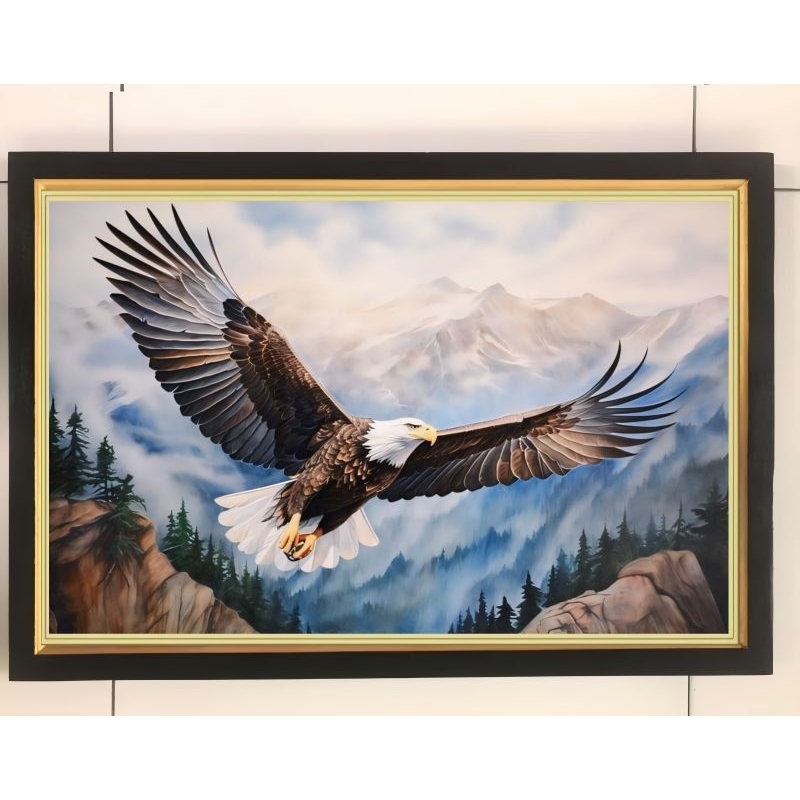 Jual gambar lukisan cetak aesthetic burung elang plus bingkai ukuran 65 ...