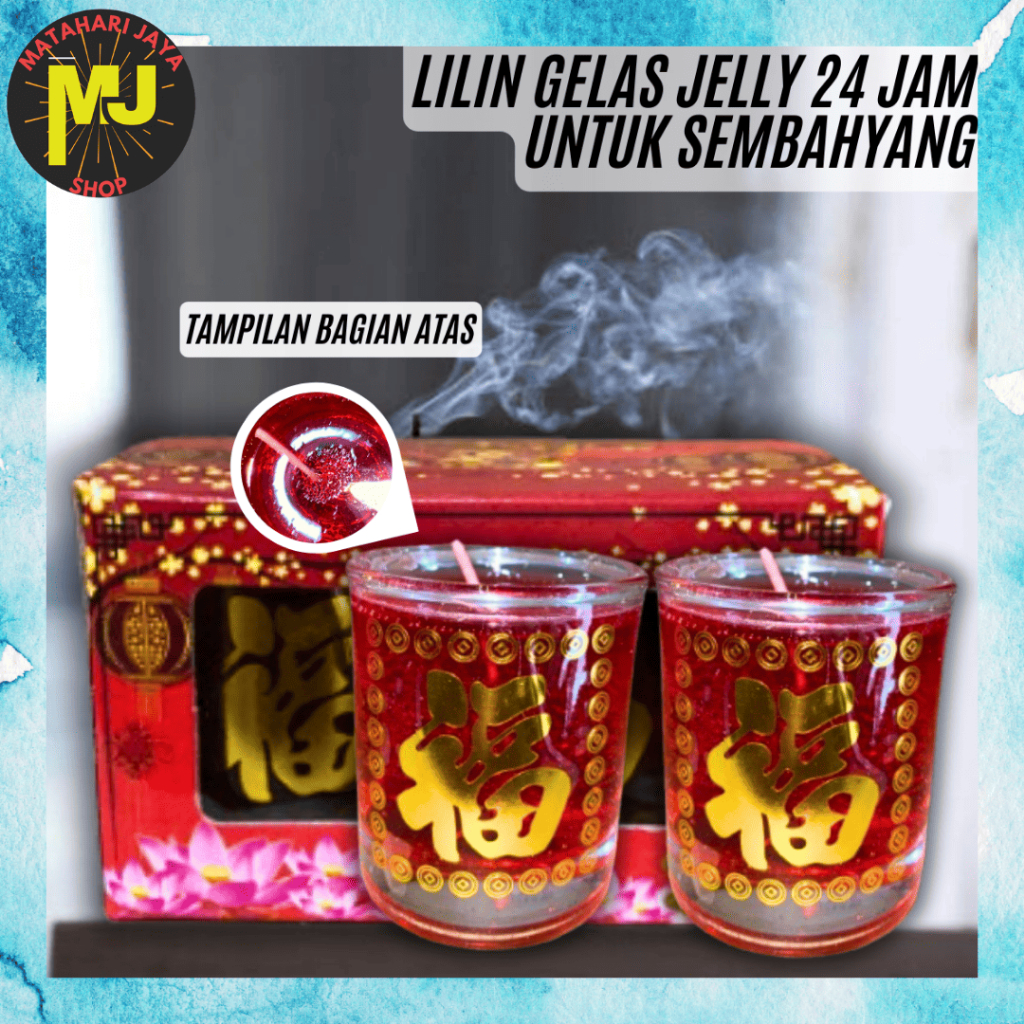 Jual MJ Lilin Jelly Gelas Sepasang 24 Jam / Candle Gel Merah Sembahyang ...
