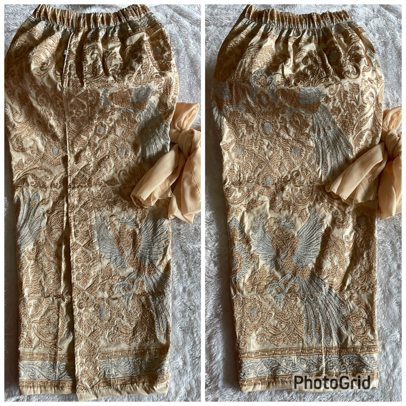 Jual kamen bordir motif *MERAK* kombinasi silver&gold/kamen bali/rok ...