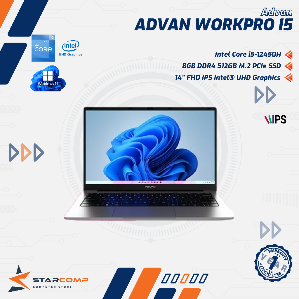 Jual ADVAN Laptop WORKPRO Intel Core i5-12450H 14”IPS FHD 8GB 512GB WIN ...