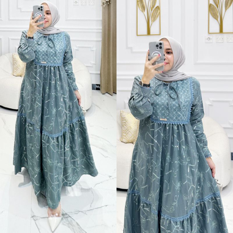 Jual ELENA MIDI DRESS BY SYAFEERA GAMIS BUSUI RENDA | Shopee Indonesia