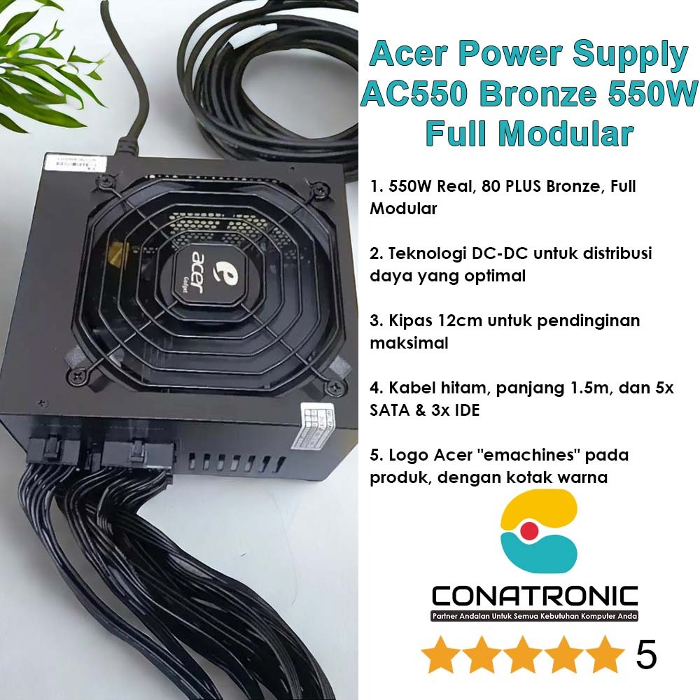 Jual Acer Power Supply 550W 80 PLUS Bronze Full Modular dengan 12cm Fan ...