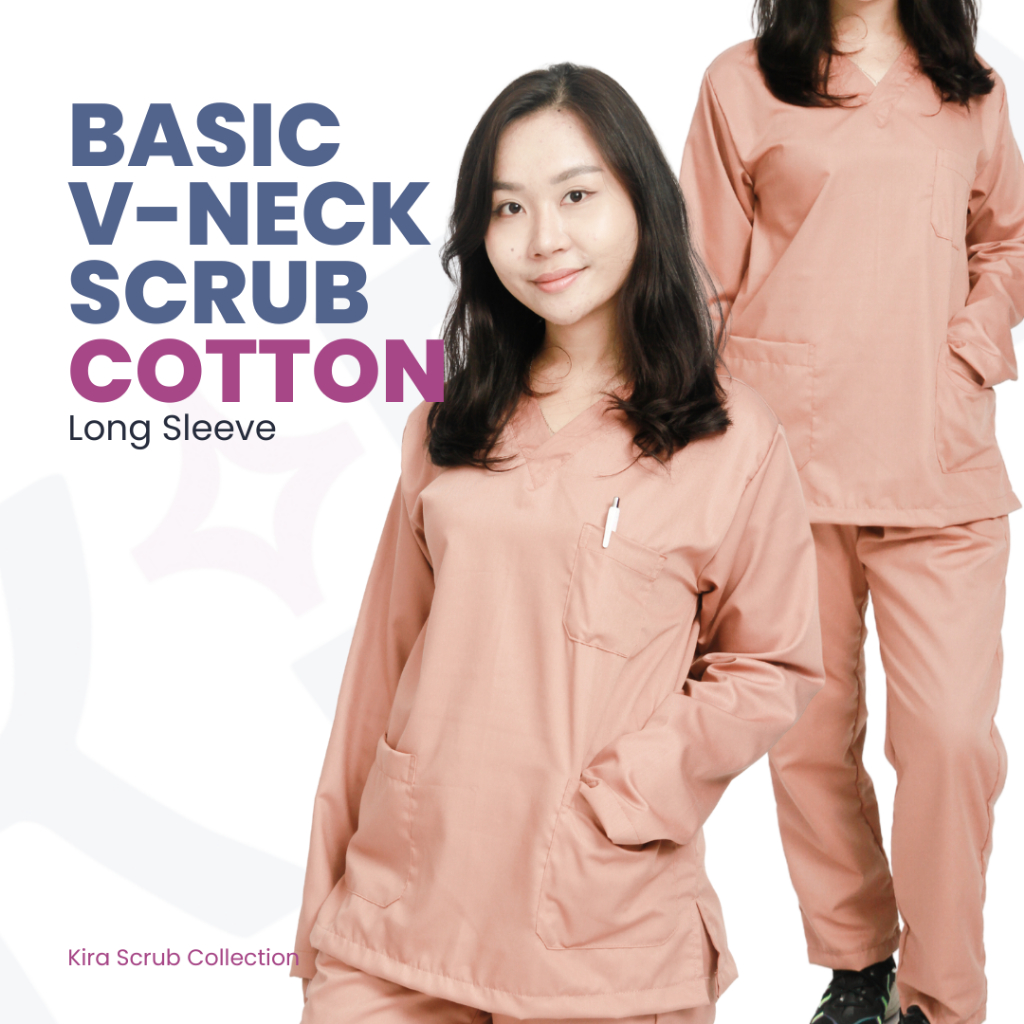 Jual [ONE-SET] Basic V-Neck Scrub Long Sleeve - Lengan Panjang/Katun ...