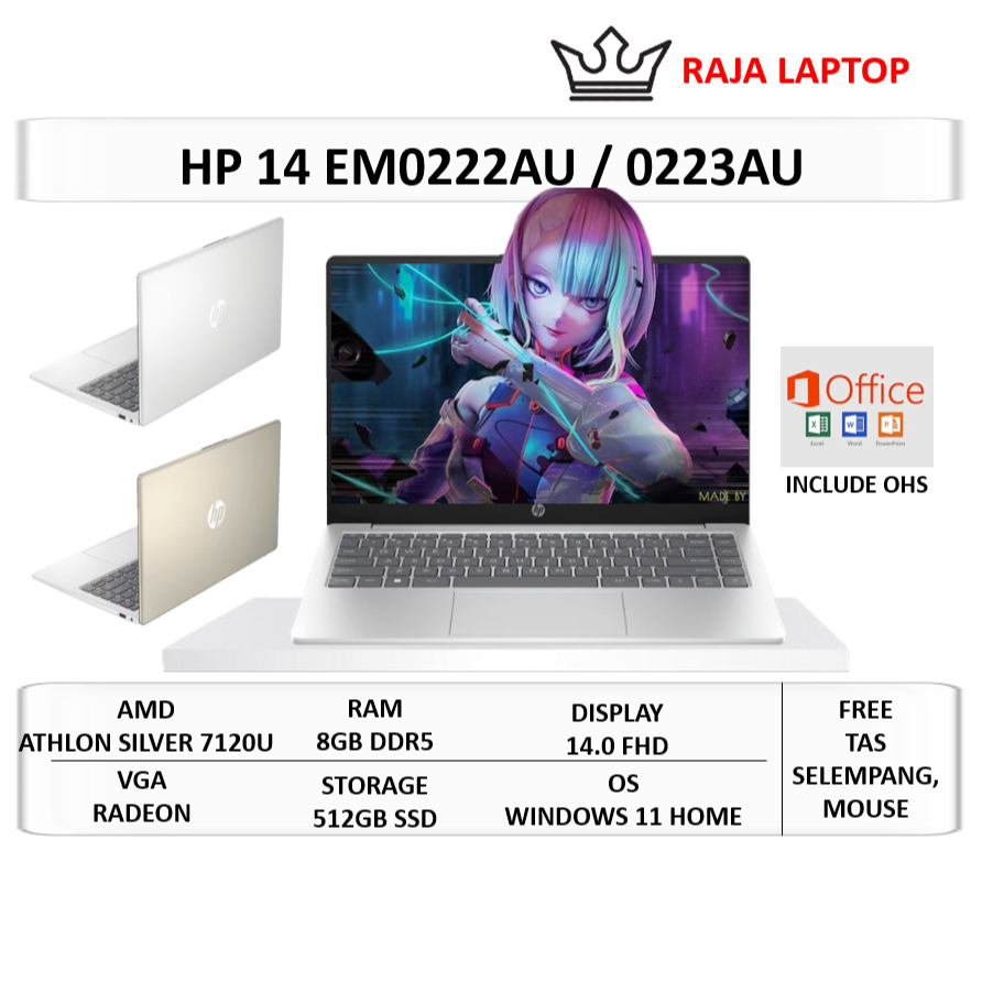 Jual Laptop HP 14 EM0222AU / EM0223AU Amd Athlon 7120U 8GB DDR5 512GB ...
