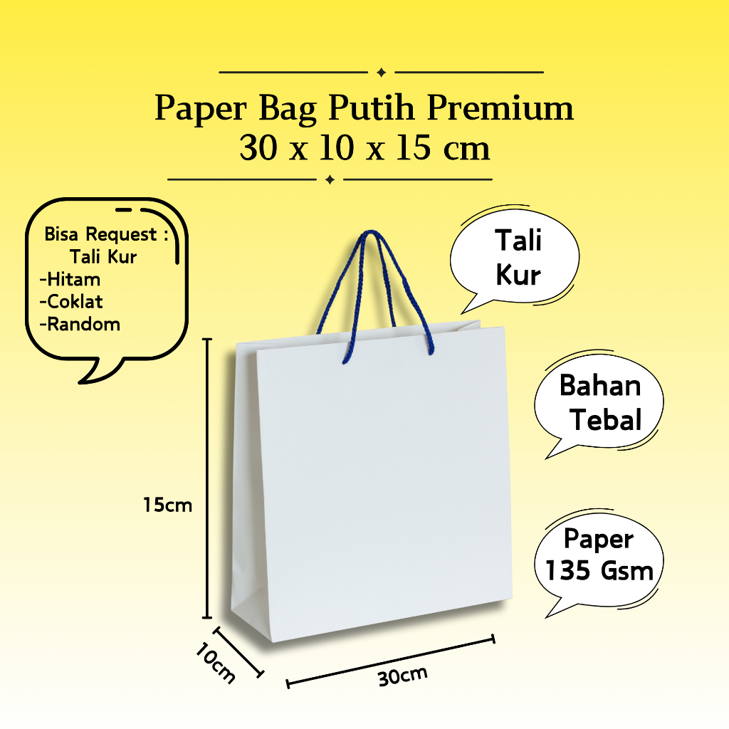 Jual 30 x 10 x 15 cm - Paper Bag Kertas Putih Premium Tebal / Tas Kado ...