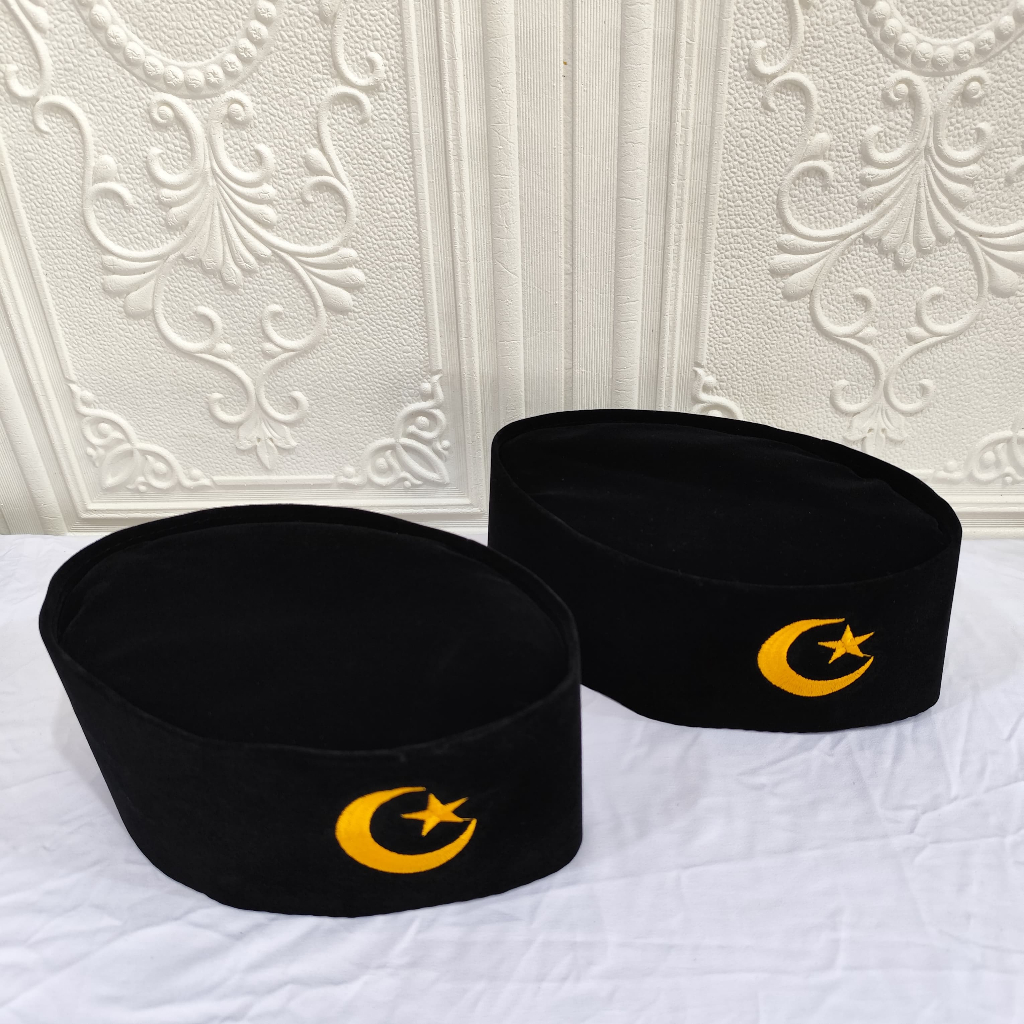 Jual Peci Songkok Kopiah Hitam Polos Motif Logo Bulan Bintang Bordir ...